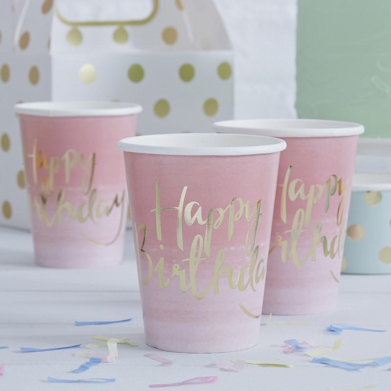 Becher Happy Birthday (8 Stück) – Ja-Hochzeitsshop